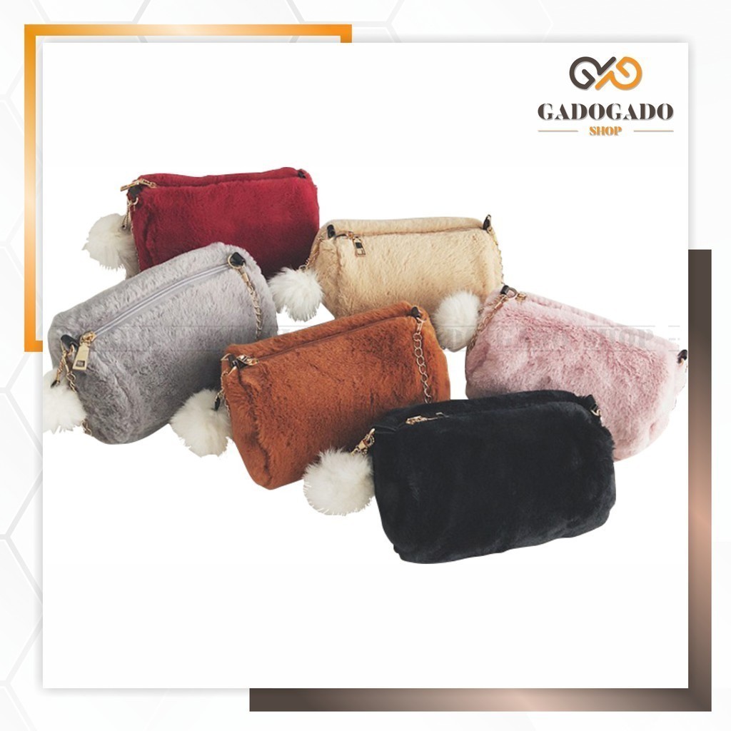 Jual GGS FYG1354 Tas Selempang Wanita Tas Lonjong Bulu Pompom Tali ...