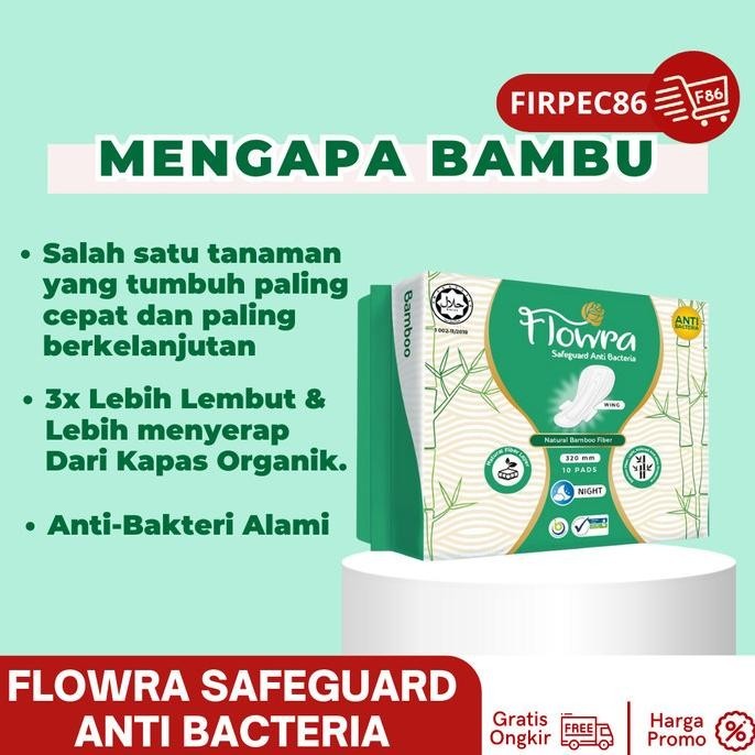 Jual Flowra Safeguard Night 320 mm, Pembalut Serat Bambu, Anti bacterial | Shopee Indonesia