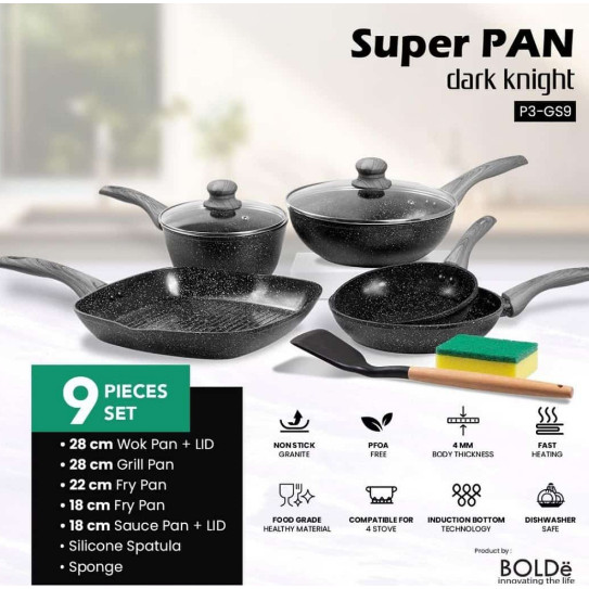 Jual BOLDe Super Pan Set 9 pcs Black Dark Knight Wok Wajan Kuali ...