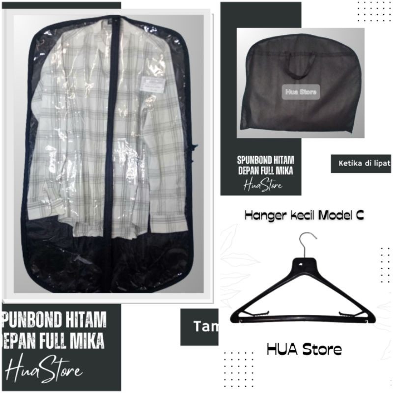 Jual Cover Jas dan Hanger - 1 set cover jas model spunbond hitam depan ...