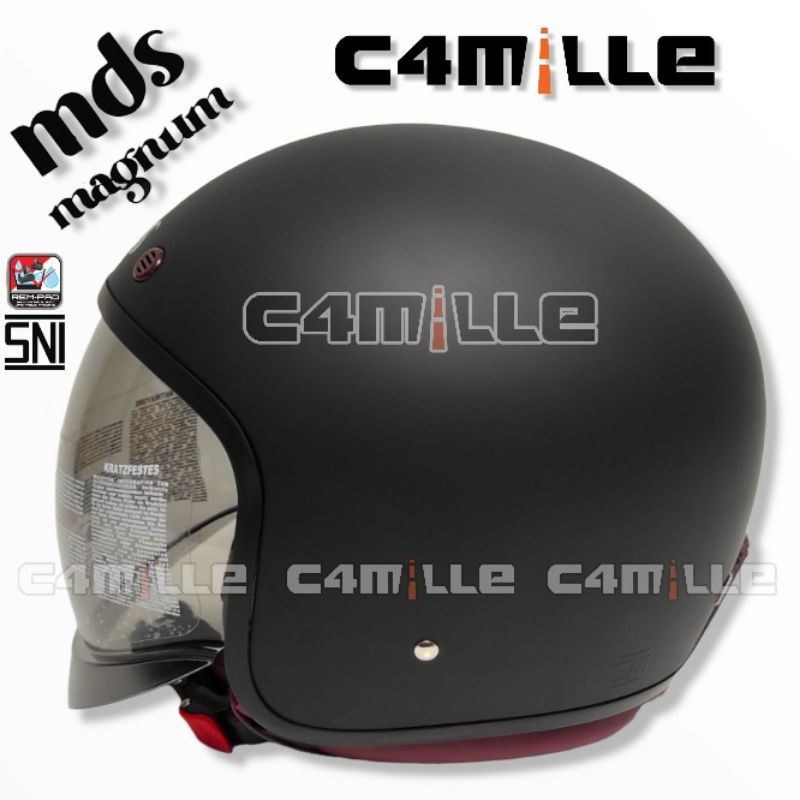 Jual HELM MDS RETRO MAGNUM SOLID BLACK DOFF HALF FACE KACA SMOKE ...