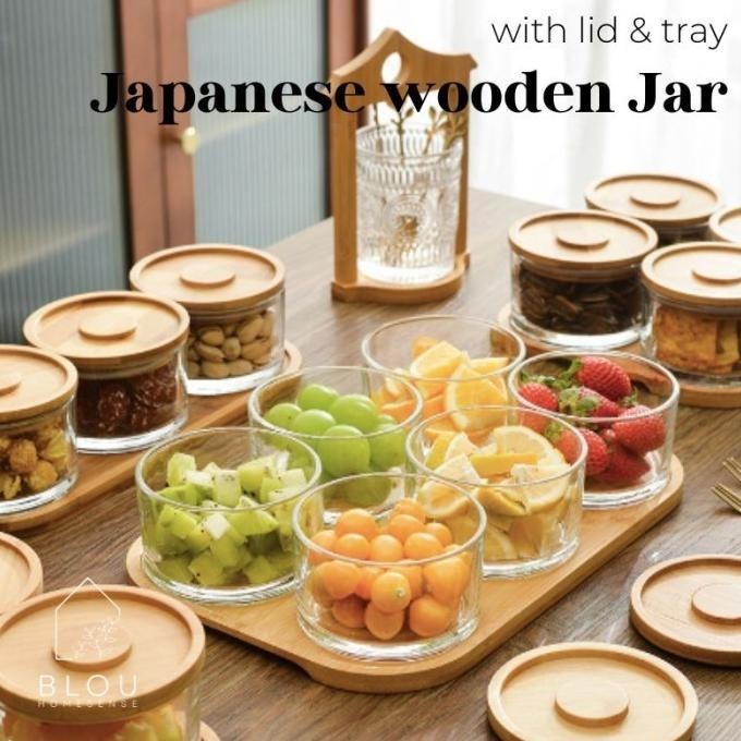Jual Blou Snack Candy Jar Toples Kaca Dengan Tutup Dan Tray Kayu Lmyn ...