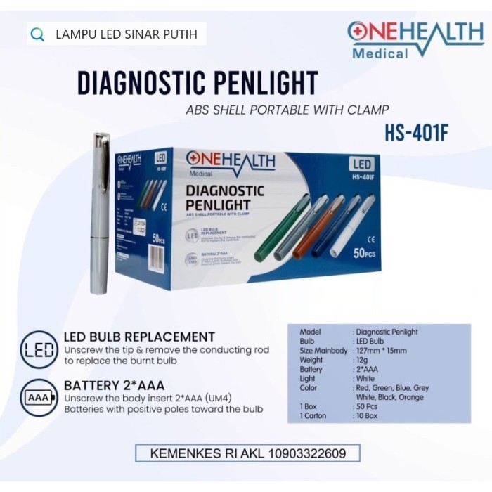 Jual PENLIGHT DOKTER LED ONEHEALTH HS401F LAMPU SINAR PUTIH SENTER ...