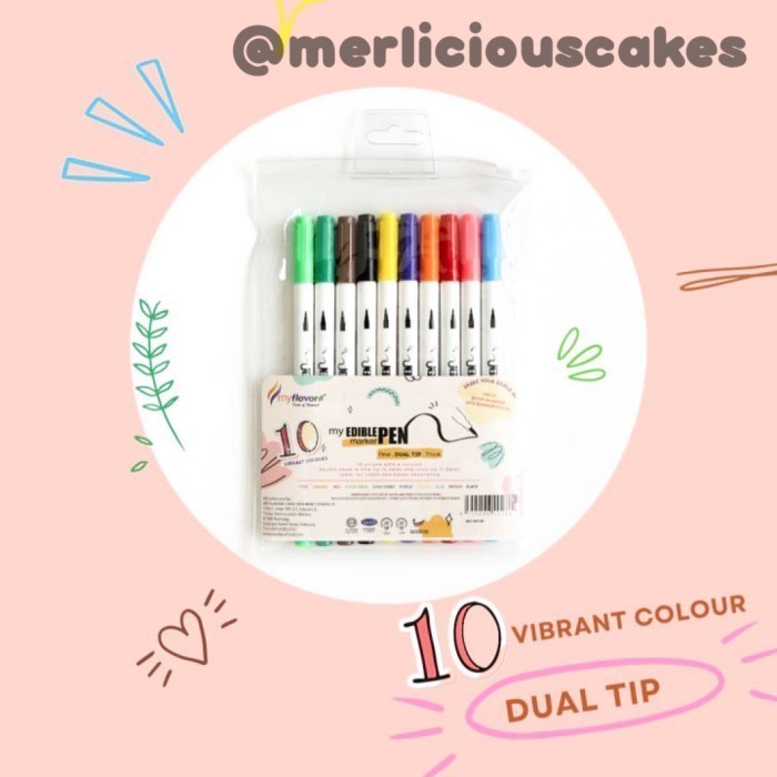 Jual 10 VIBRANT COLOURS SET MY FLAVOR EDIBLE PEN MARKER DUAL TIPS HALAL ...
