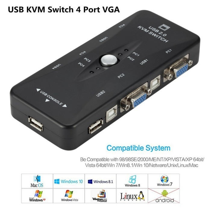 Jual Usb 2.0 Kvm Switch 4 Port Share Keyboard Vga Mouse Pc Switcher ...