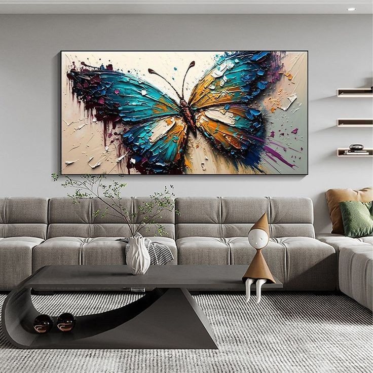 Jual Lukisan Kupu-Kupu Teksture Tebal Timbul Modern art Estetik Color ...