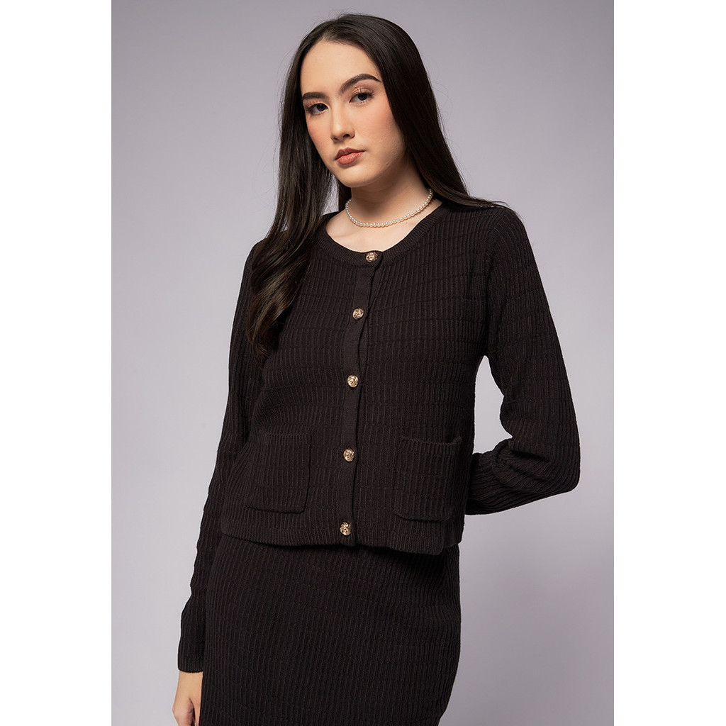 Jual Executive Tweed Knit Cardigan with Pocket Black | Shopee Indonesia