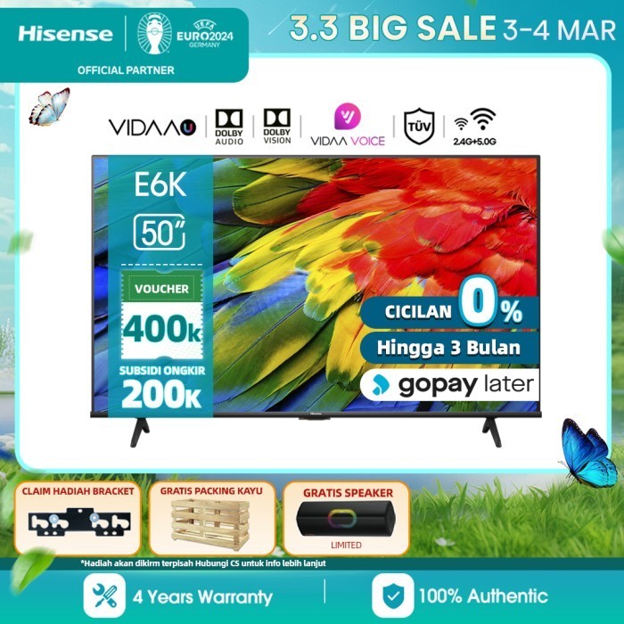 Jual Hisense 50 Inch Vidaa Smart 4K Uhd Tv-Bezelles Design Model 50E6K ...