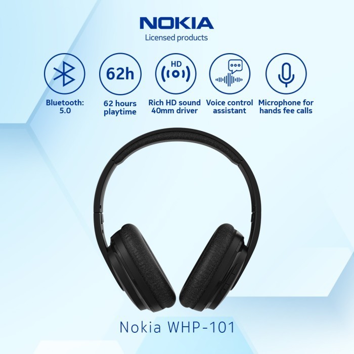 Jual Nokia Wireless Headphones Over-Ear Whp-101 Bluetooth With Mic - Black | Shopee Indonesia