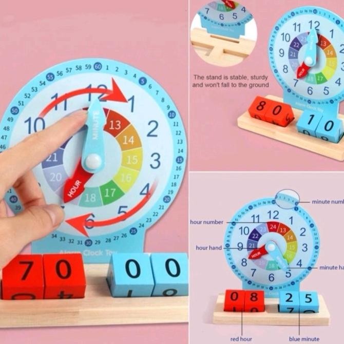 Jual WOODEN CLOCK LEARNING TIME TEACHING AIDS BELAJAR MENGENAL WAKTU ...