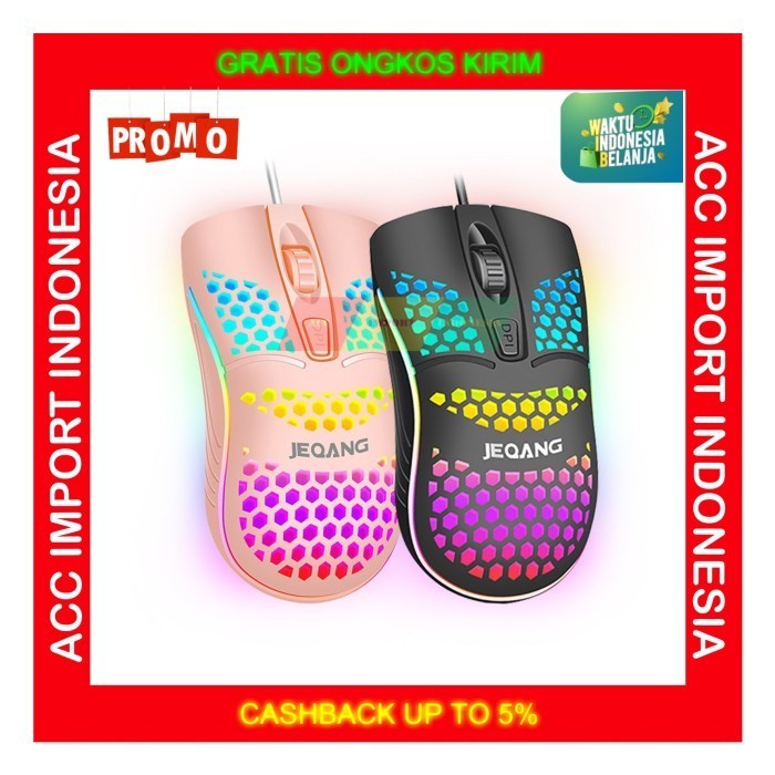 Jual MOUSE GAMING WIRED KABEL HONEYCOMB LED RGB LIGHTWEIGHT PINK LUCU ...