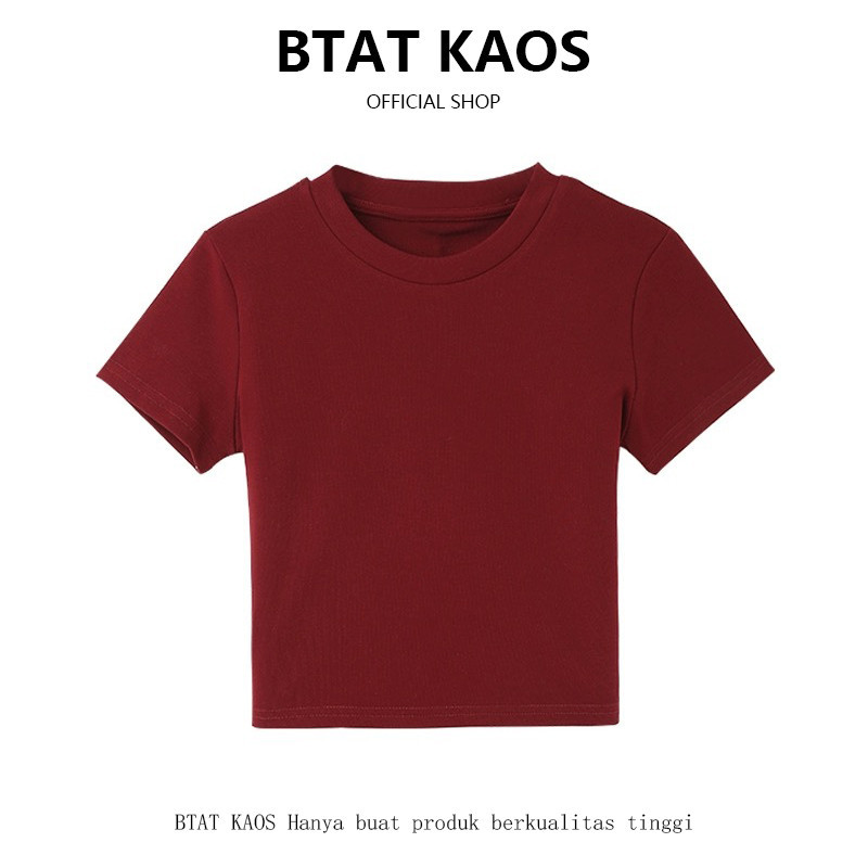 Jual BTAT Crew Neck Slim Fit Cropped Stretchy T-Shirt / Crop Top Merah ...
