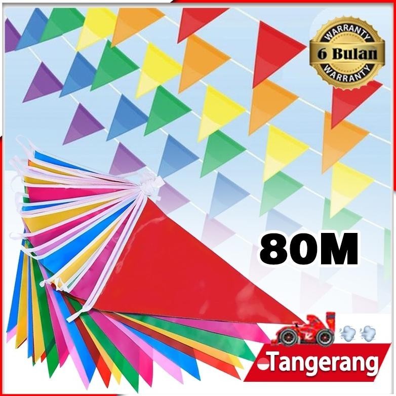 Jual "Beli Sekarang" 150Pcs Bendera Segitiga 80 Meter / Bendera Kain Segitiga Warna Warni ...
