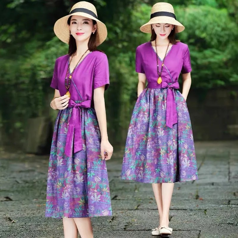 Jual 2025 Gaun Sifon Motif Gaya Korea Baru/Gaun Panjang/XFKC | Shopee ...