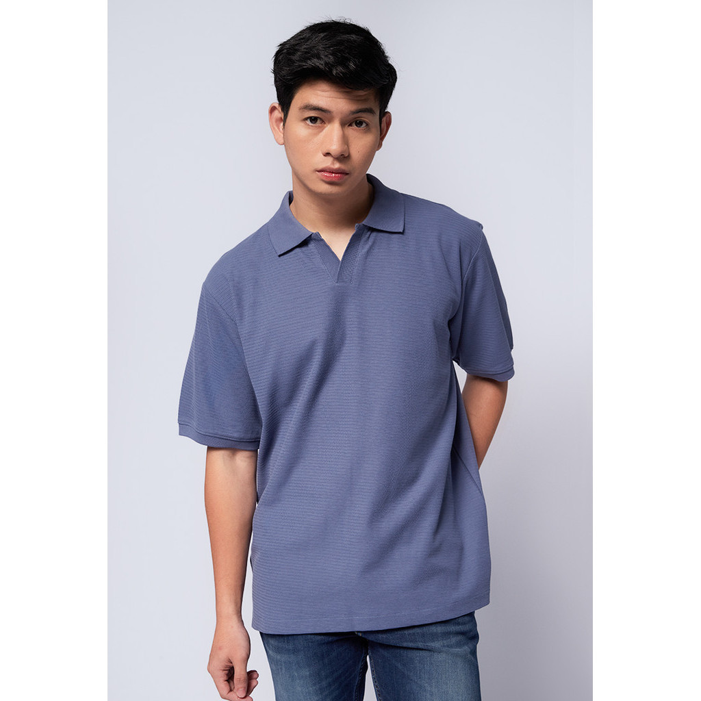 Jual Executive Short Sleeve Textured Polo Shirt Dusty Blue | Shopee ...