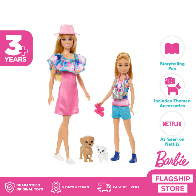 Jual Barbie & Stacie Sister Doll Set With 2 Pet Dogs & Accessories ...