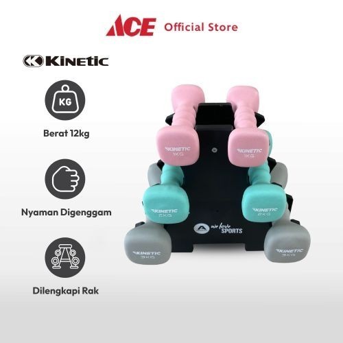 Jual Ace Kinetic Set 6 Pcs Dumbbell Neoprene Dengan Rak 12 Kg | Shopee ...