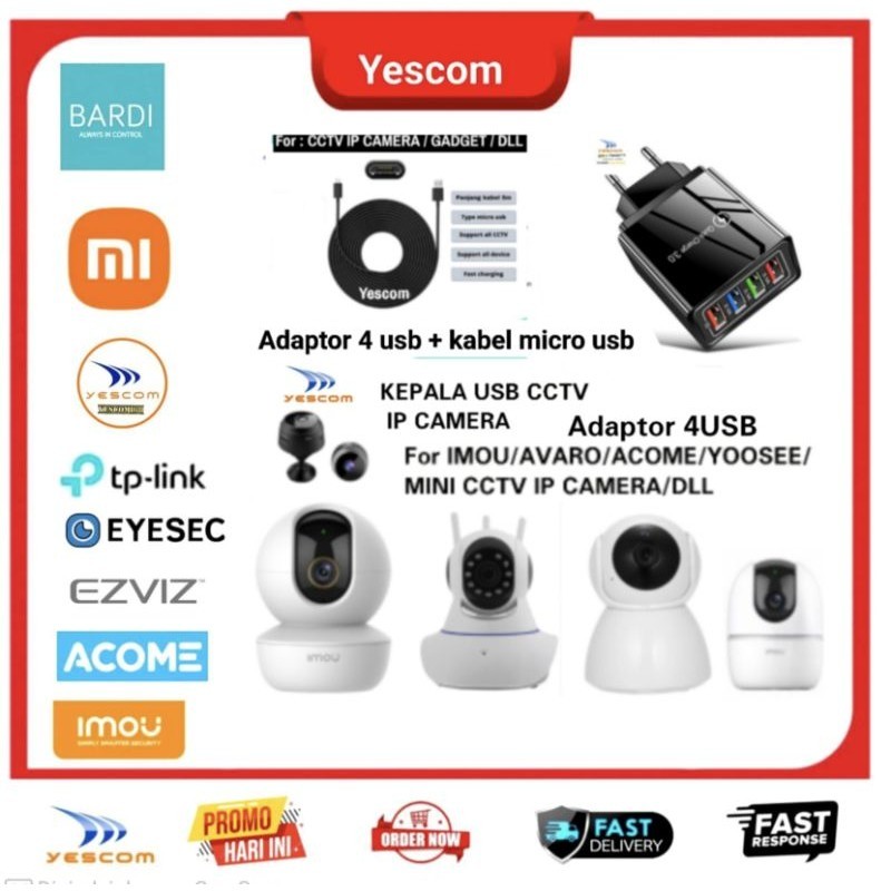 Jual ADAPTOR POWER 4 USB + KABEL MICRO USB 10 METER CCTV IP CAMERA ...