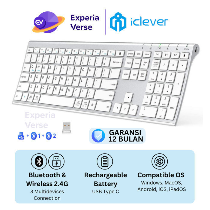 Jual iClever DK03 Multi-Devices Bluetooth Keyboard w/ Rechargeable ...