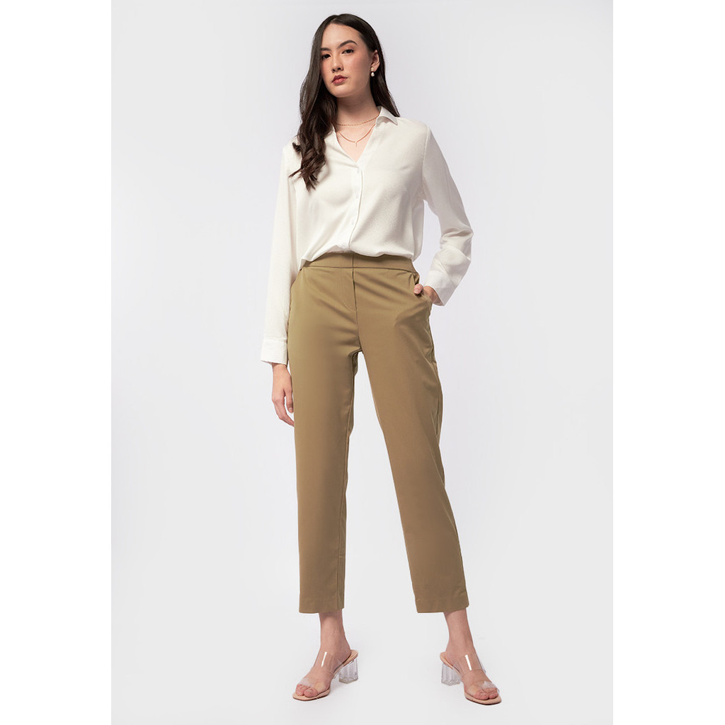 Jual Executive Regular Fit Tapered Pants Khaki Green | Shopee Indonesia