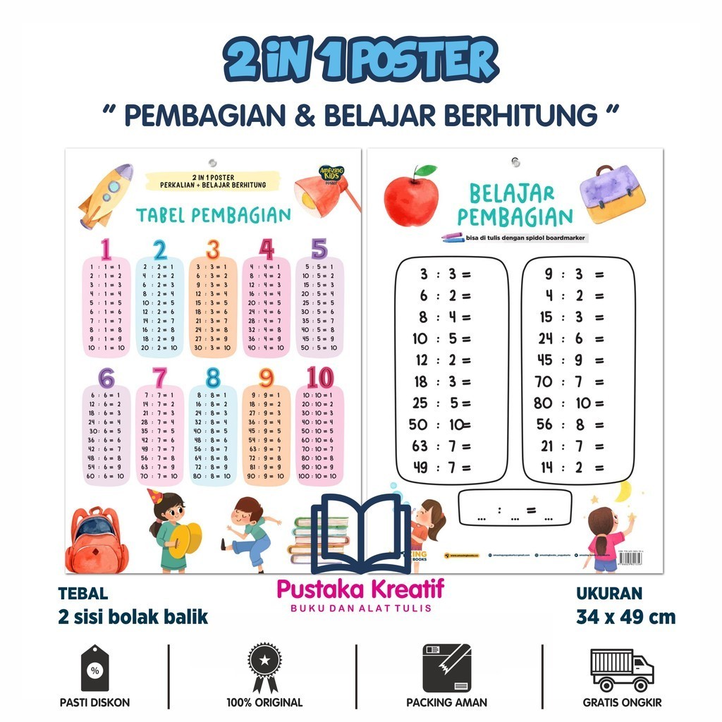 Jual Poster 2In1: Pembagian Dan Belajar Berhitung | Shopee Indonesia