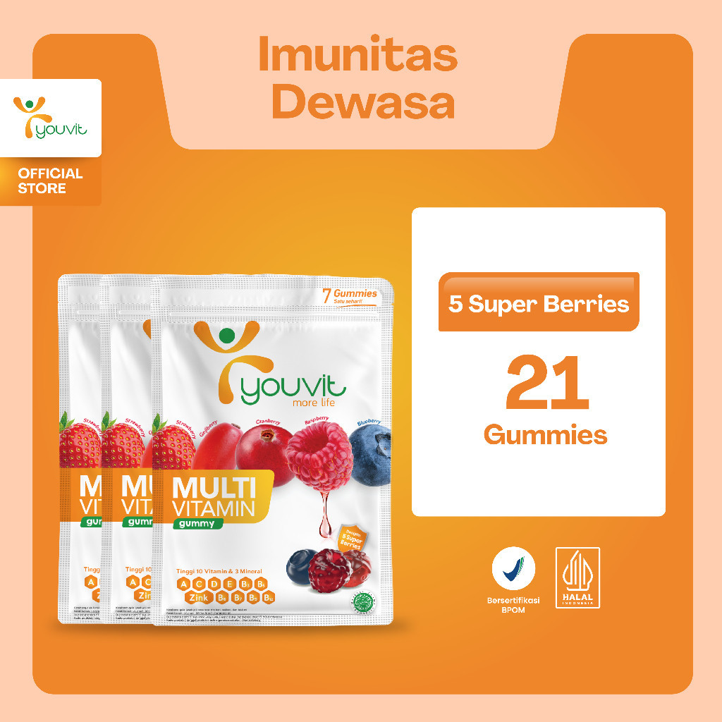 Jual Multivitamin Gummy Dewasa untuk Imunitas | Youvit Multivitamin Dewasa 3 Sachet (21 Hari ...
