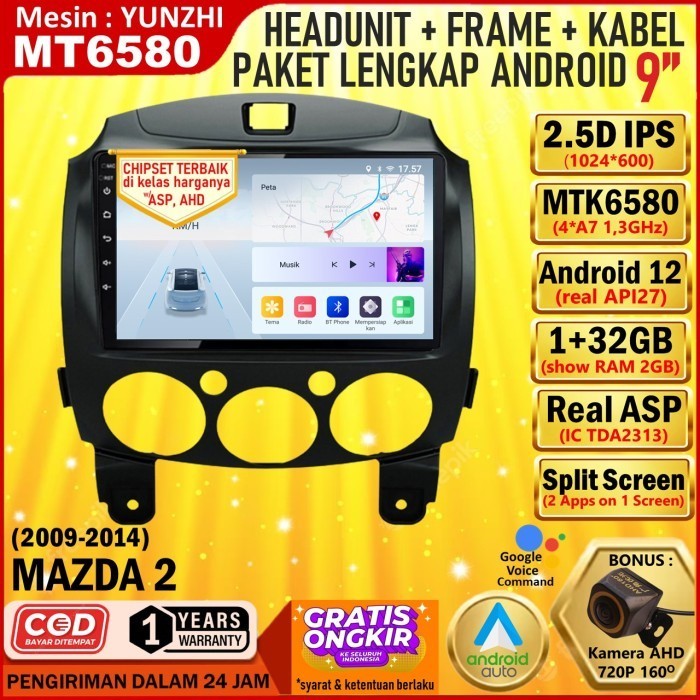 Jual Headunit Android MT6580 1/32GB+Soket+Frame 9 inch Mazda 2 2009 ...