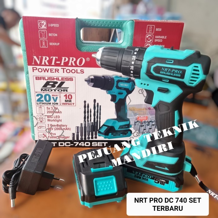 Jual Mesin Bor Cordless Brushless Nrt Pro Dc740 Set / Nrt Pro Dc-740 ...