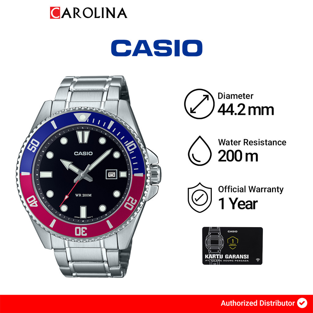 Jual Jam Tangan Pria CASIO Diver Marlin Duro Pepsi MDV-107D-1A3 Black ...