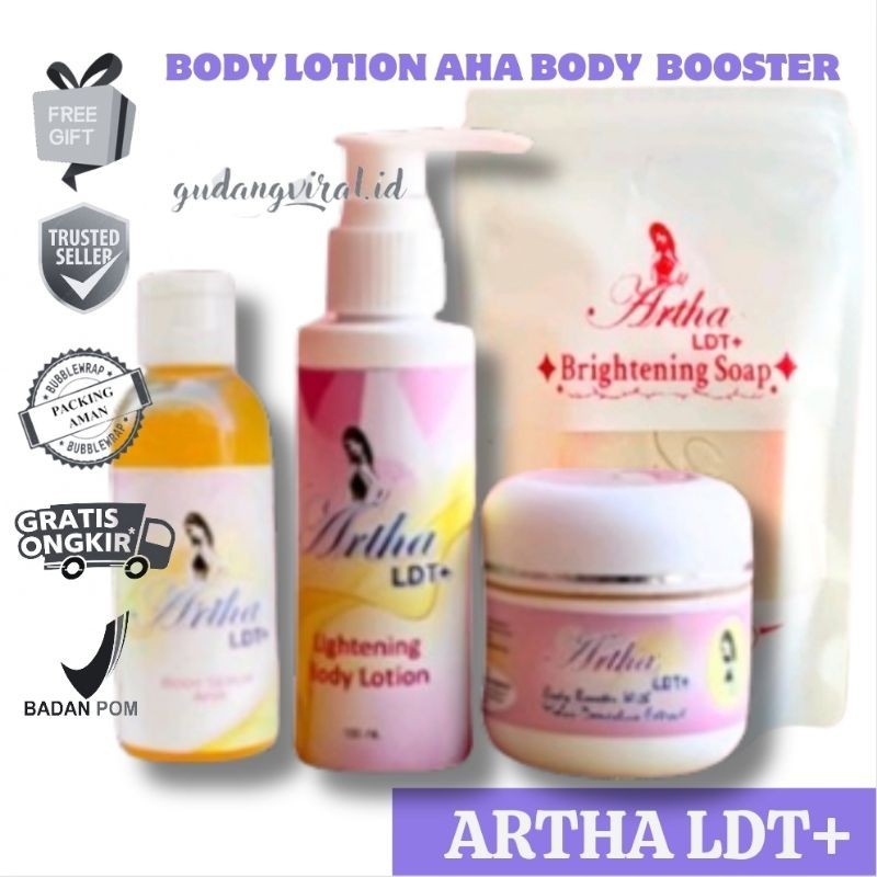 Jual GV ARTHA LDT+ GLOW UP SERUM AHA BODYCARE LOTION & BOOSTER PAKET ...