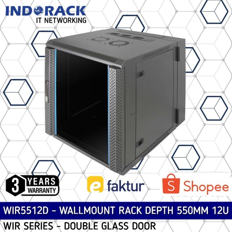 Jual WIR5512D - Wallmount Rack INDORACK Double Glass Door 12U Rak ...