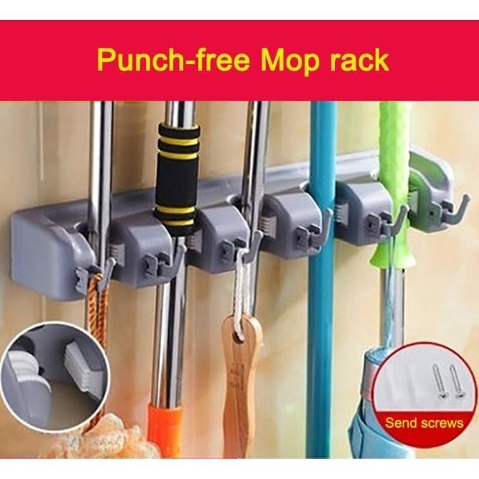 Jual Baru Update Gantungan Sapu Dan Alat Pel 5 Slot 6 Hook / Rak ...
