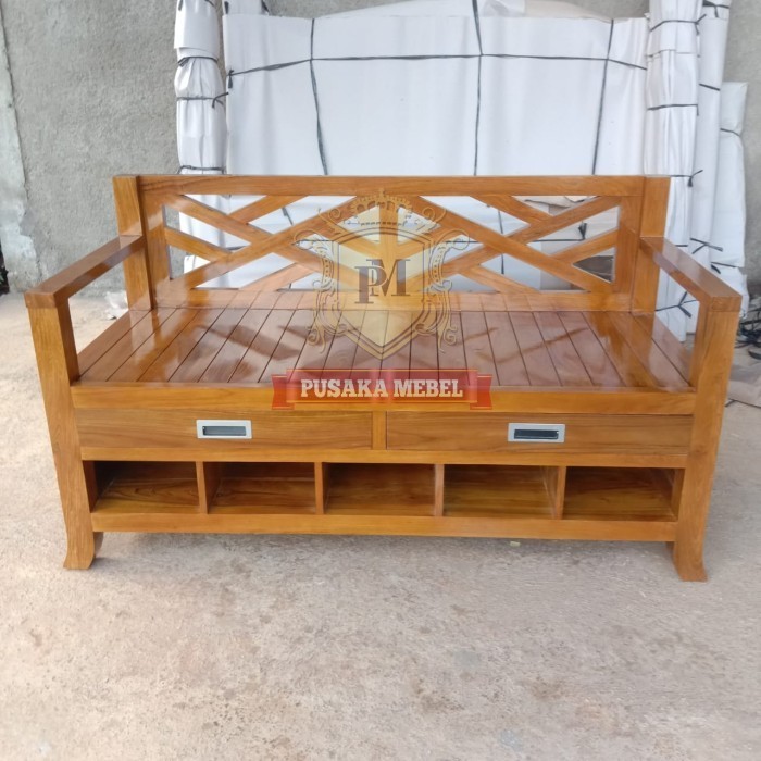 Jual bangku rak kayu jati, bench sofa rak kayu jati, bangku rak sepatu ...