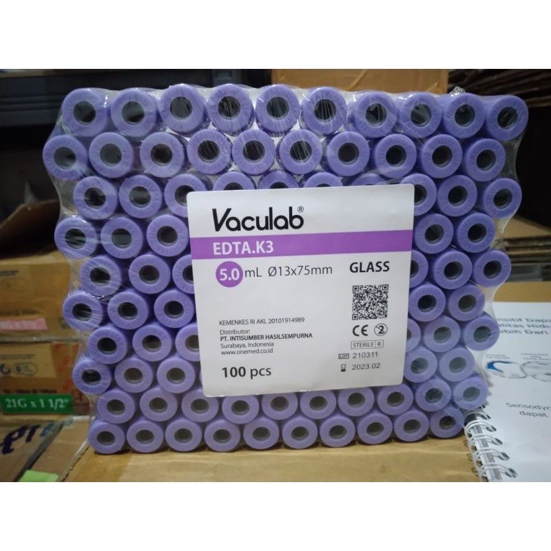 Jual tabung darah vaculab EDTA k3 5ml 5 ml box pak isi 100 vacutainer ...