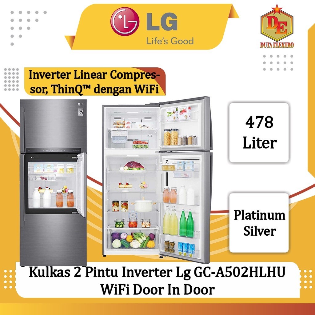 Jual Kulkas 2 Pintu Inverter Lg GC-A502HLHU WiFi Door In Door | Shopee Indonesia