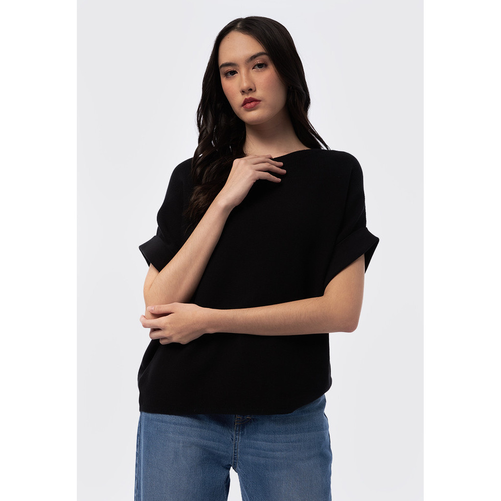 Jual Executive Short Sleeve Knit Top Black | Shopee Indonesia