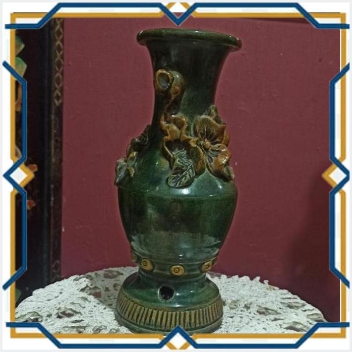 Jual [CCA] GUCI VAS BUNGA KUNO HIJAU ANTIK KERAMIK JADUL BUNGA TIMBUL T ...