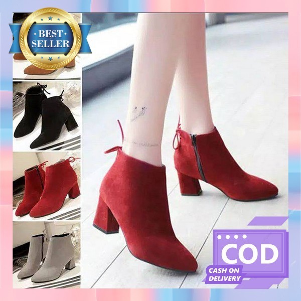 Jual Sepatu Cewek Bot Hils Ootd Fasion Both Hitam Boot Hak Hels Tinggi ...