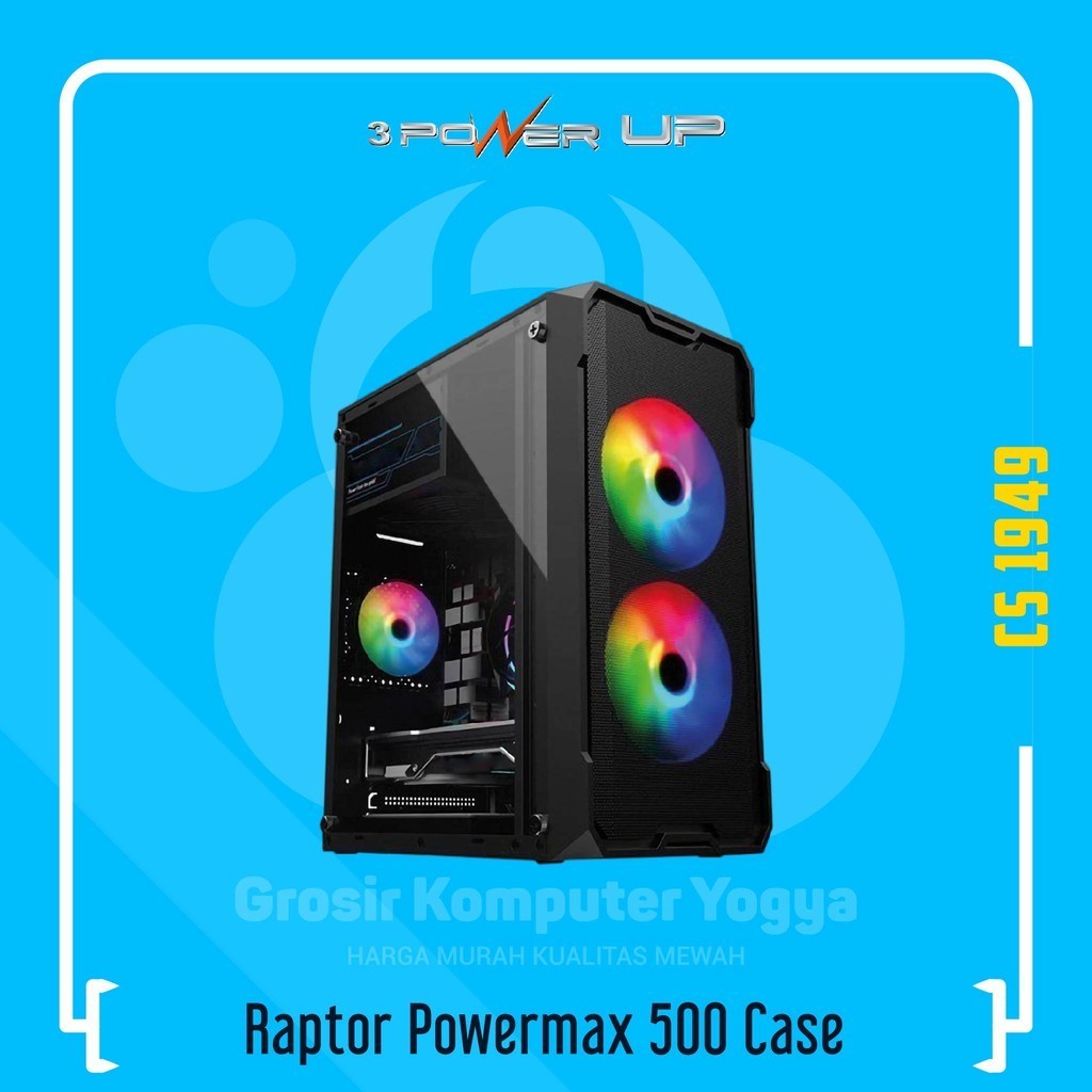 Jual Power Up Raptor Powermax 500 Tempered Glass M-ATX Gaming Case ...