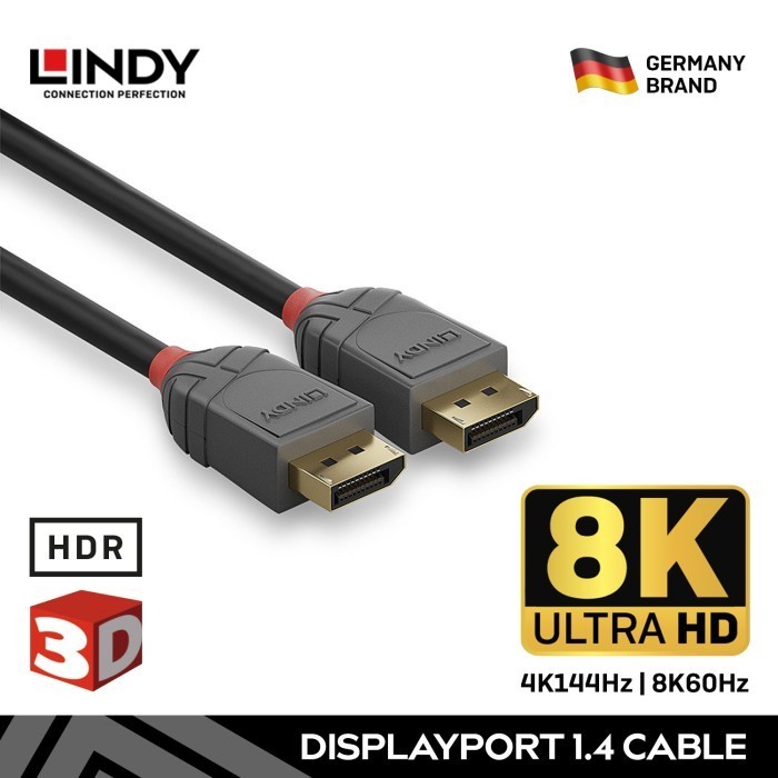 Jual Lindy 36481 1M Kabel Displayport Dp 1.4 To Display Port Male 8K ...