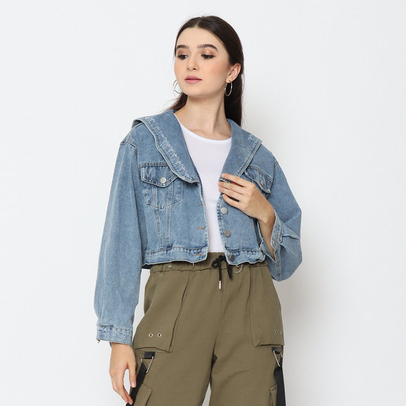 Jual R Wide Embroidered Denim Jacket | Shopee Indonesia