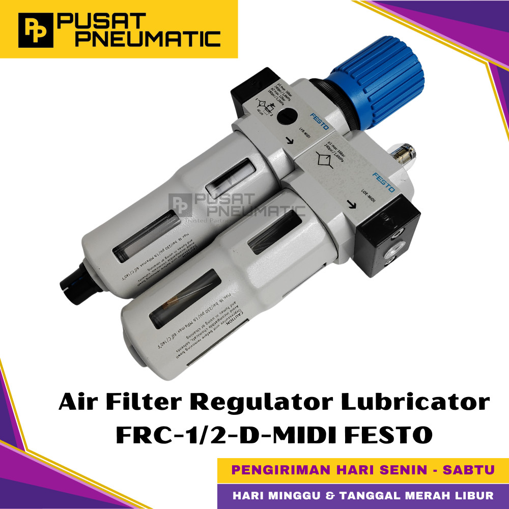 Jual FRC-1/2-D-MIDI Pneumatic Air Filter Pressure Regulator Lubricator Festo Pengatur Tekanan ...