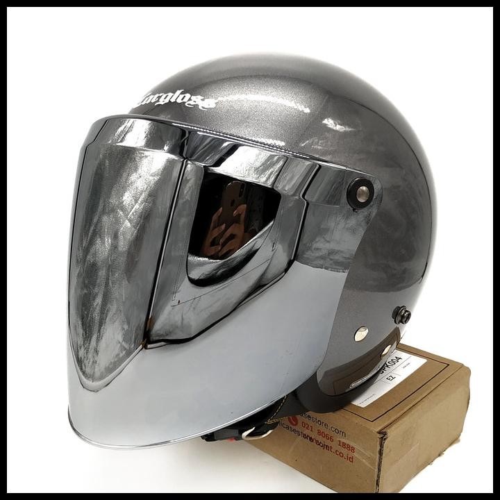 Jual Helm Cargloss Retro | Grey Glossy + Kaca Snail Silver | Shopee ...