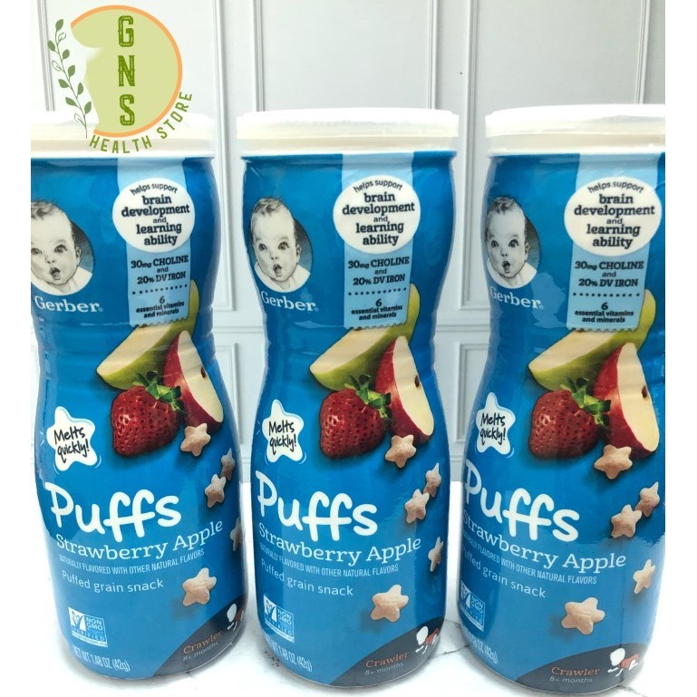 Jual Gerber Puff Cereal Snack Strawberry Apple 8+ Months | Shopee Indonesia