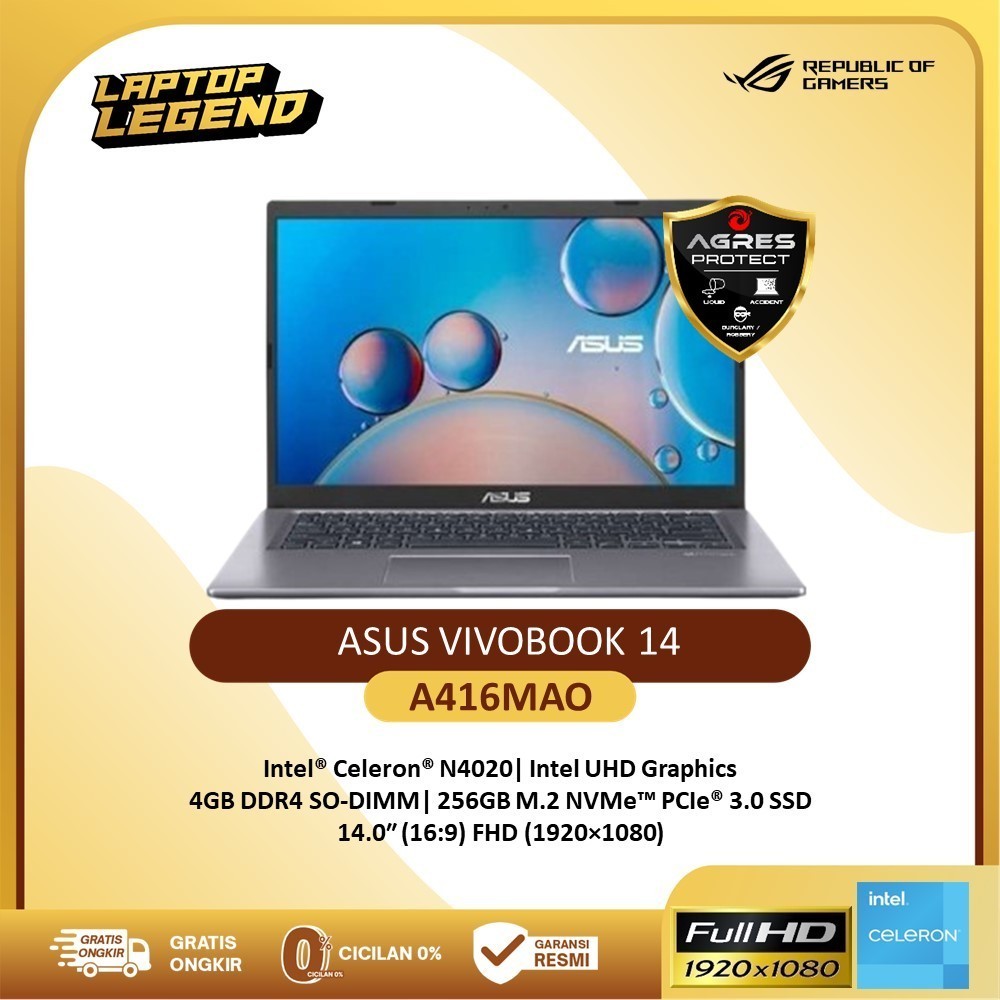 Jual ASUS VIVOBOOK 14 A416MAO N4020 RAM 4GB SSD 256GB W11+OHS 14.0FHD ...