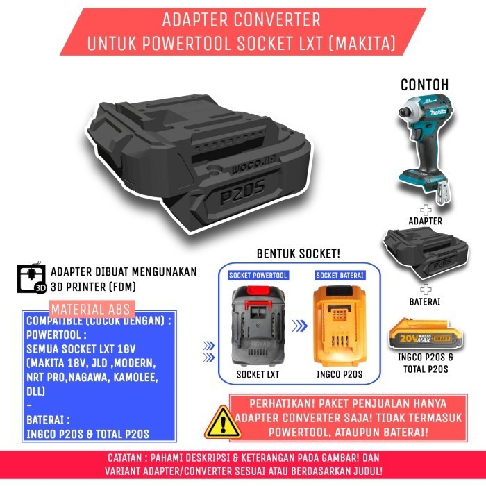 Jual Adapter Ingco/Total P20S - U/Tool Lxt 18V Makita,3Dprint Abs ...