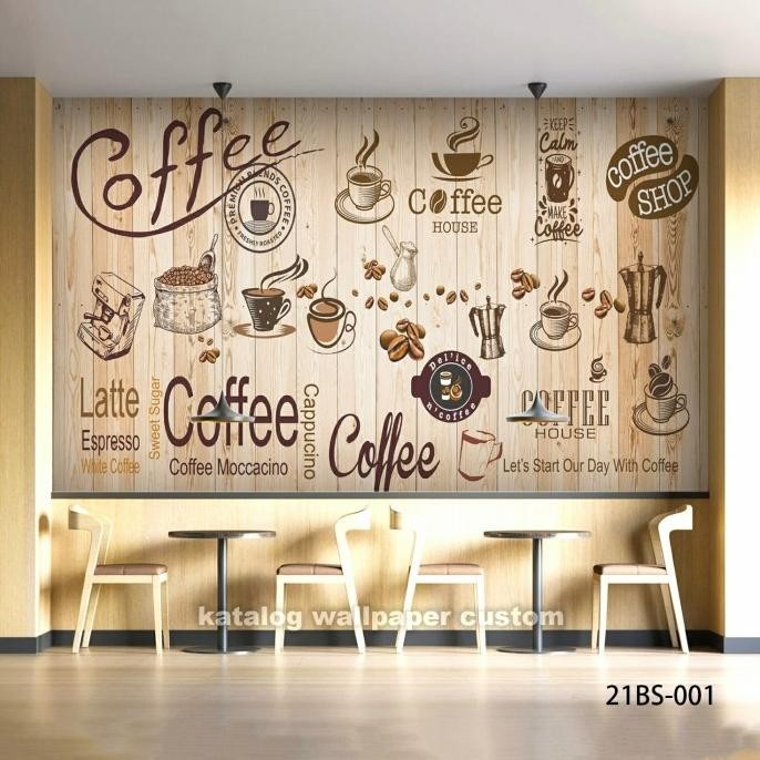 Jual Wallpaper Dinding 3D Custom Cafe Coffee Shop/ Kafe Kopi (21BS-001 ...