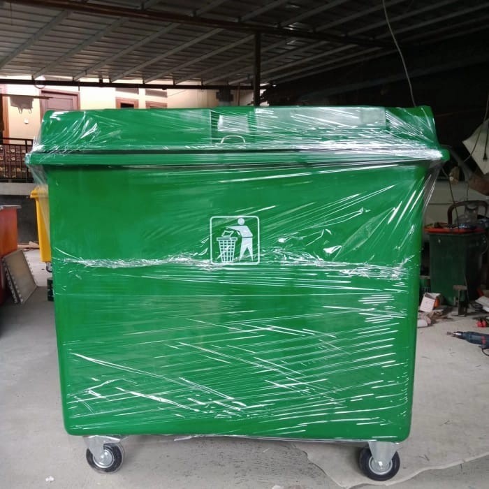 Jual tempat/bak sampah fiber besar + roda,ukuran 660 liter | Shopee Indonesia