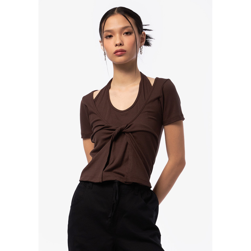 Jual COLORBOX Twisted Halter Neck Top Dark Brown | Shopee Indonesia