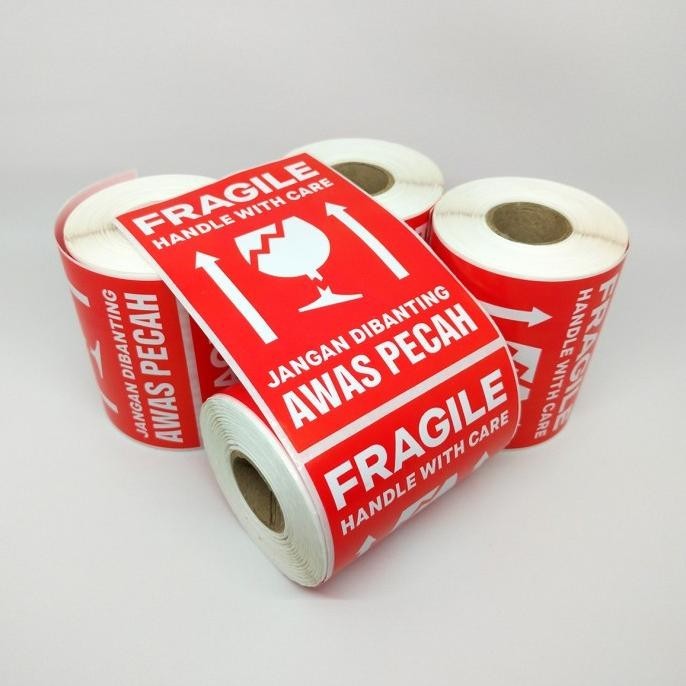 Jual Sticker Fragile Awas Pecah Jangan Dibanting 11 x 8 cm/ 1 roll/ 200 ...